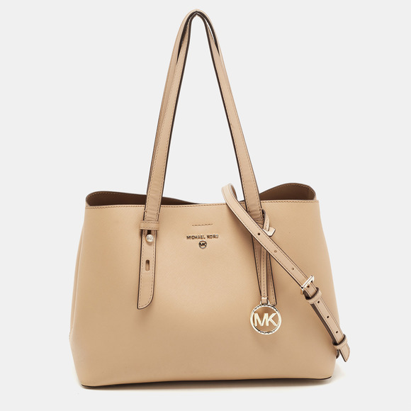 Michael Kors | Bags | Michael Kors Beige Saffiano Leather Medium Mel ...